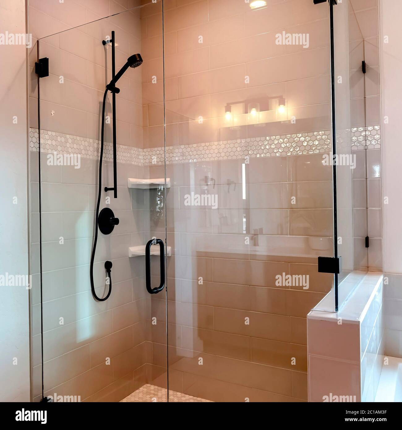 Square frame Bathroom rectangle shower stall with half glass enclosure ...