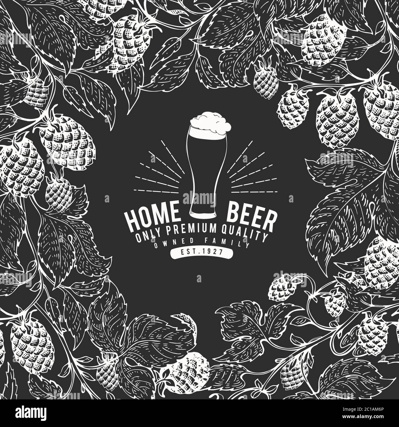 Hand drawn beer design template. Vector brewery illustrations on chalk ...