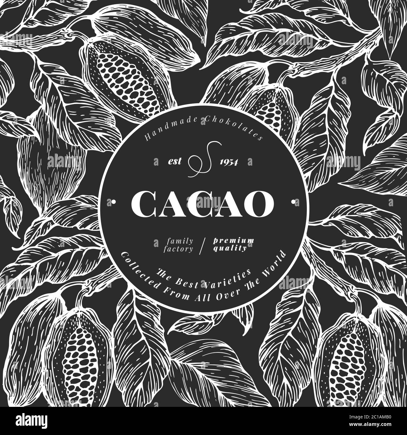 Hand drawn cocoa design template. Vector cacao plants illustrations on ...