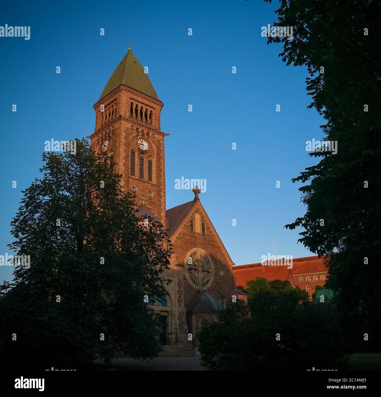 Sunset view to Vasa church aka Vasakyrkan, Goteborg, Sweden Stock Photo ...