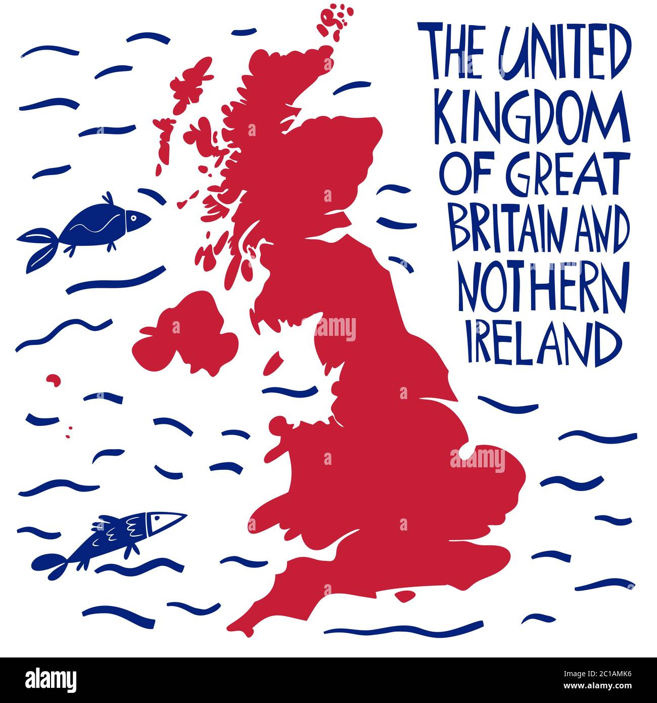 Vector hand drawn stylized map of the United Kingdom. Travel ...