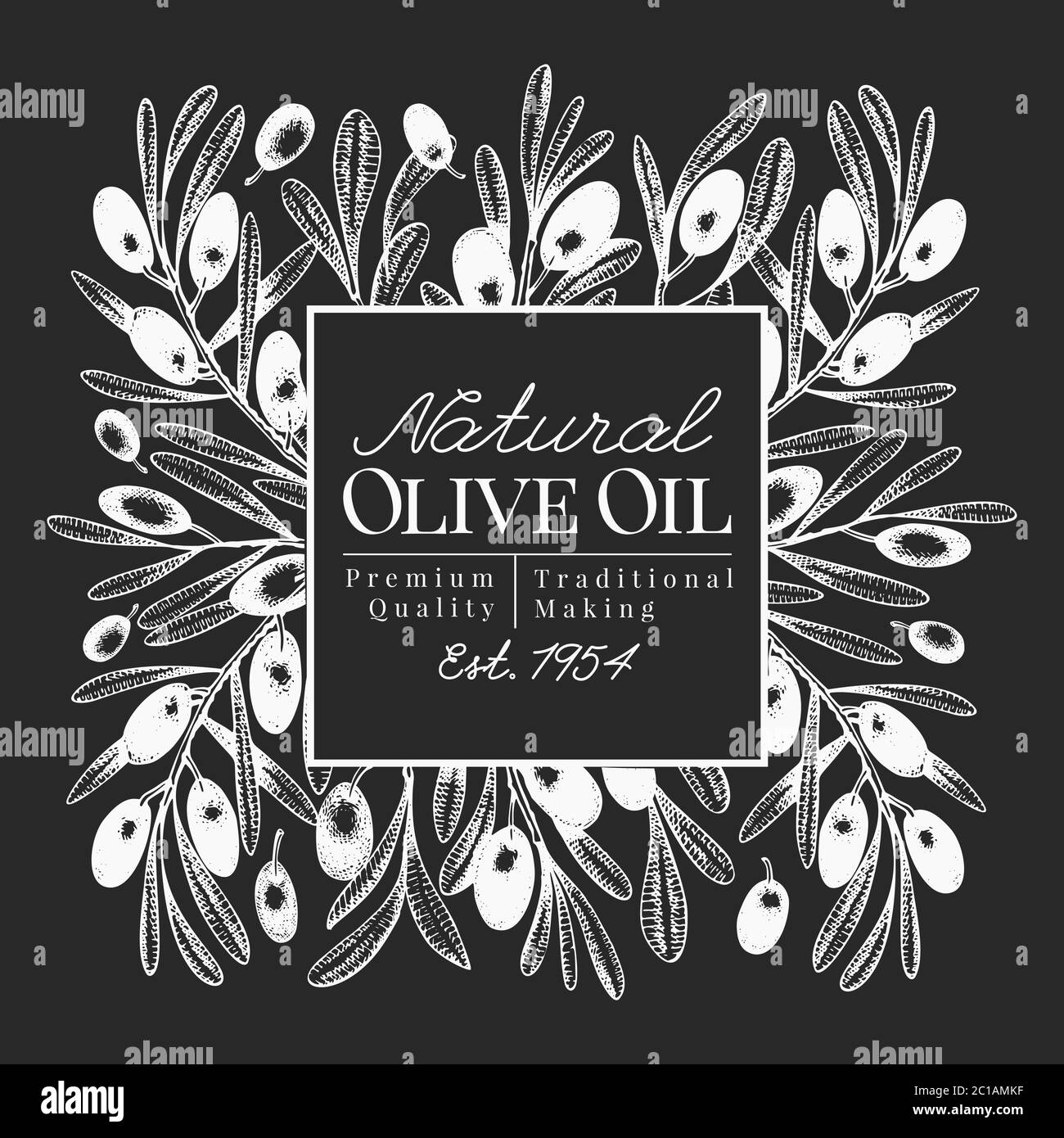 Hand drawn olive design template. Vector olives illustrations on chalk ...