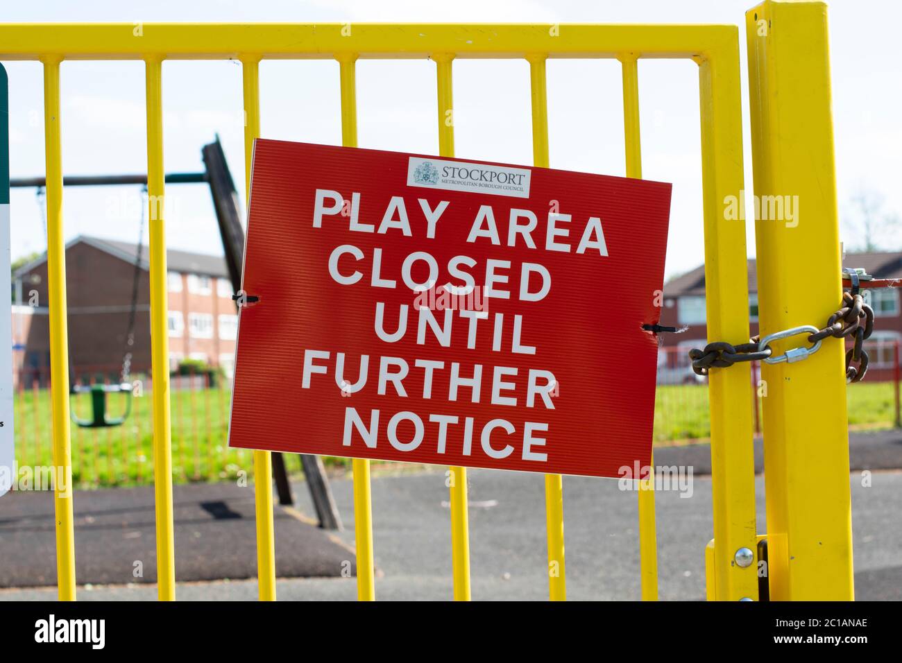 Play area closed during coronavirus lock down. Red sign Metropolitan ...