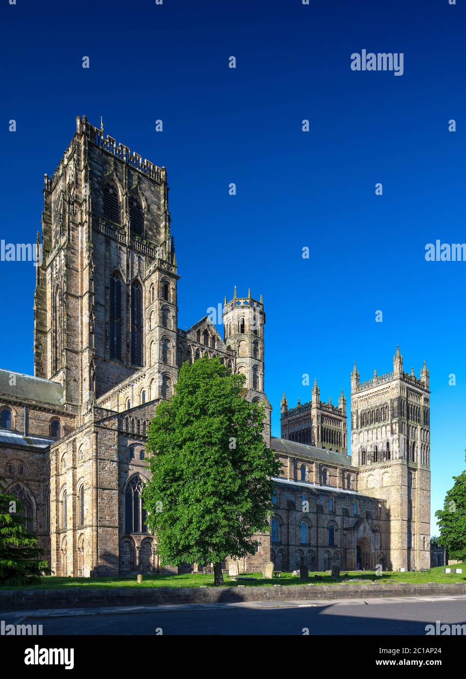 Early morning view of Durham Cathedral in summer from Palace Green ...