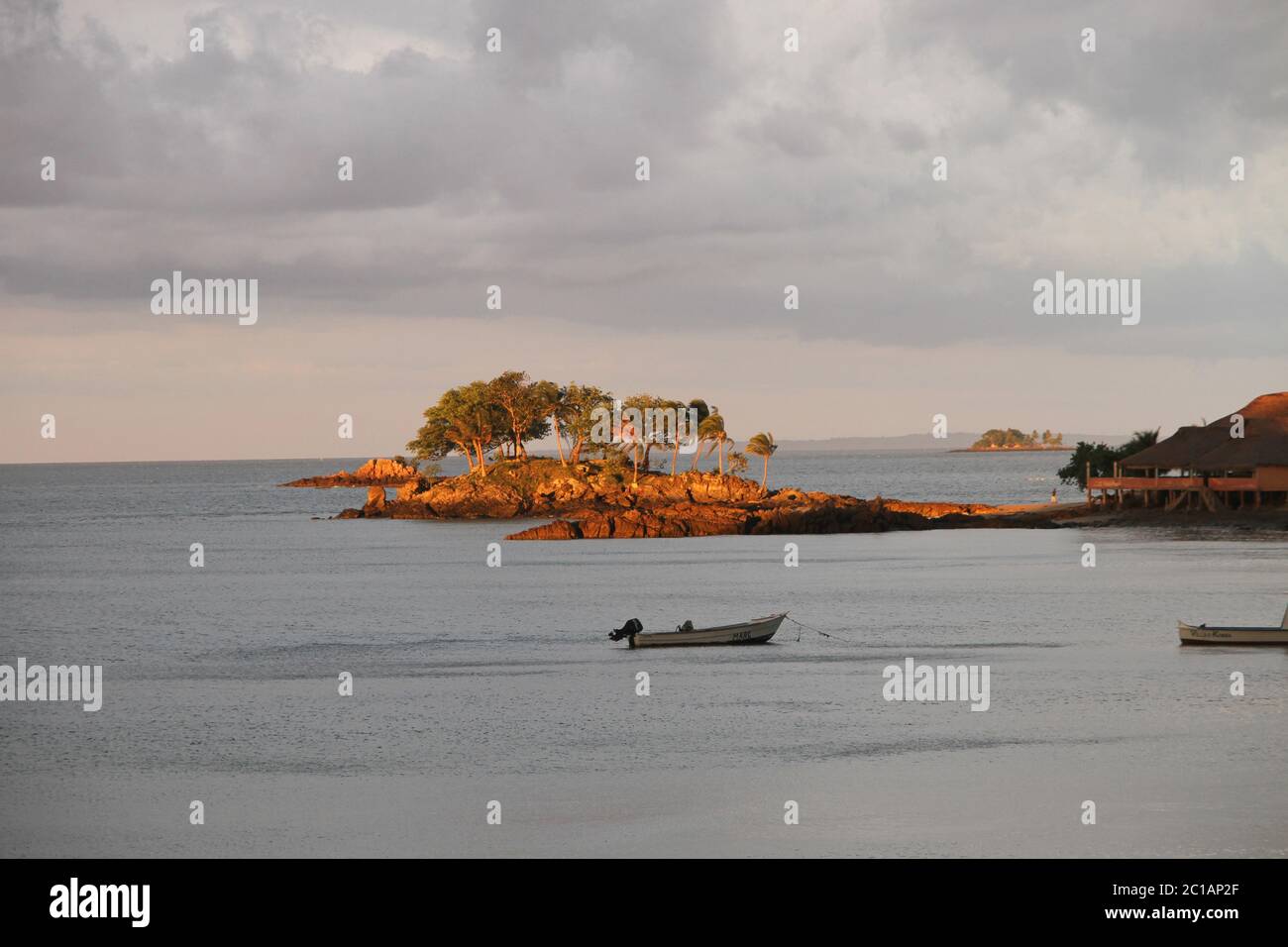 View of islet from beach in Ampangorinana Village, Nosy Komba Island ...