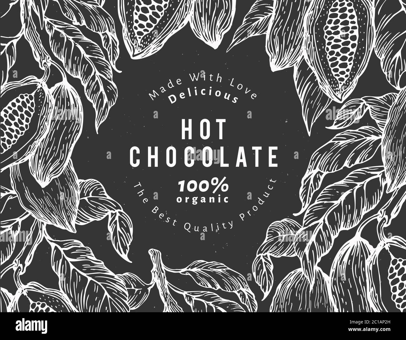 Hand drawn cocoa design template. Vector cacao plants illustrations on ...