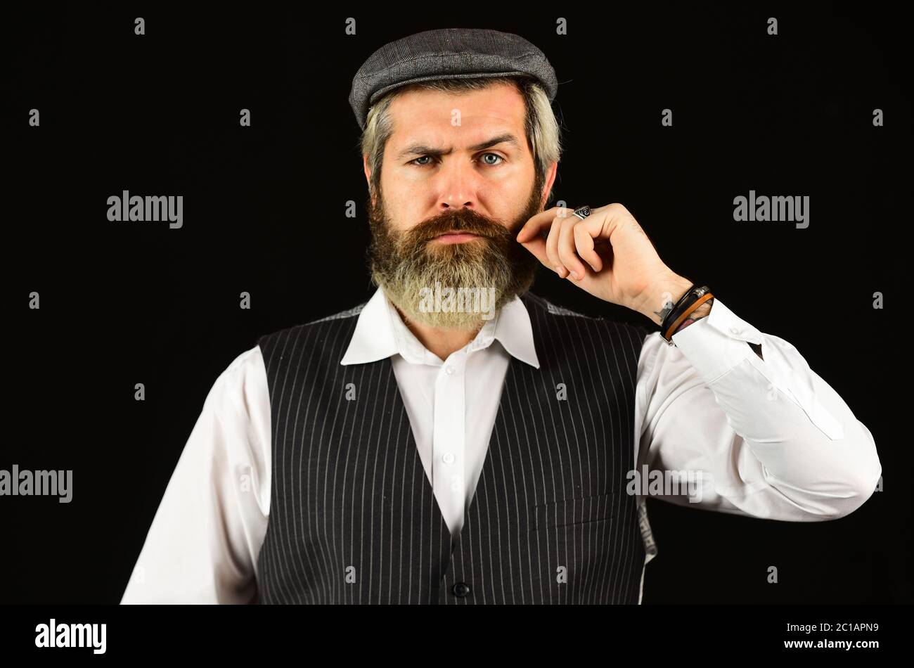 Retro gentlemen. Mature handsome man. Man in vintage style hat. Brutal ...