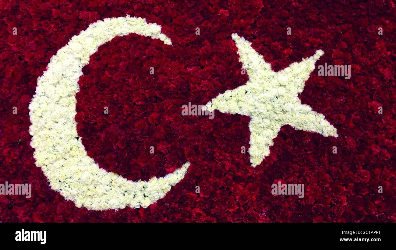 Turkish flag made of red and white flowers, floral, Eurasia, Istanbul ...