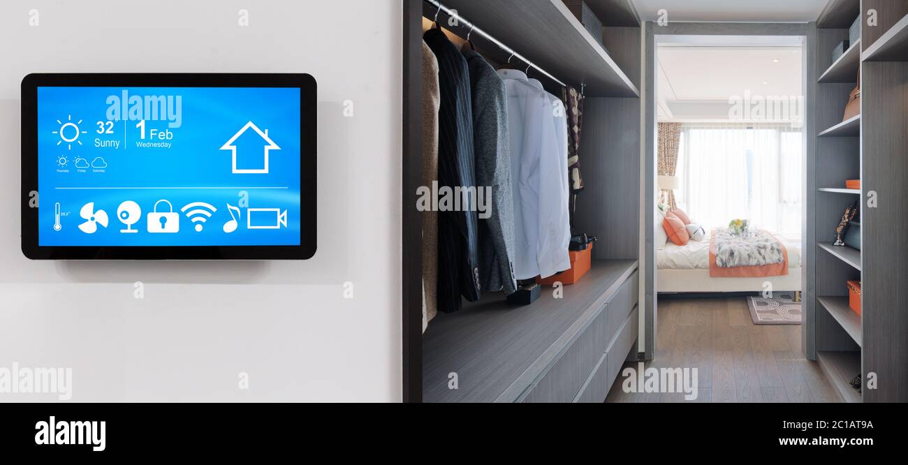 smart home system on intelligence screen with background Stock Photo ...