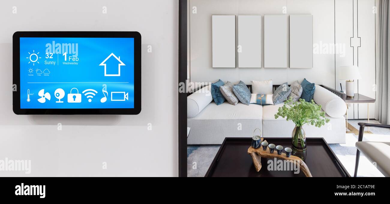 smart home system on intelligence screen with background Stock Photo ...
