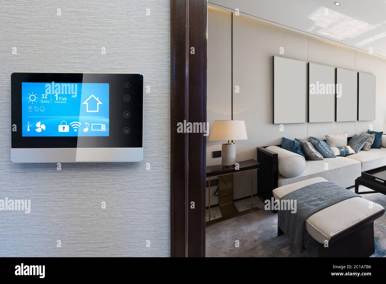 smart home system on intelligence screen with background Stock Photo ...