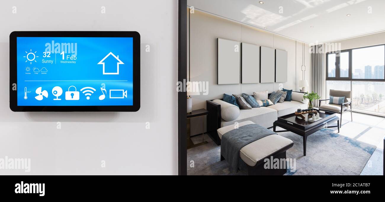 smart home system on intelligence screen with background Stock Photo ...