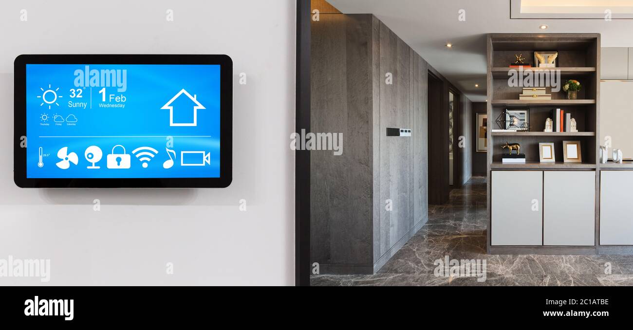 smart home system on intelligence screen with background Stock Photo ...