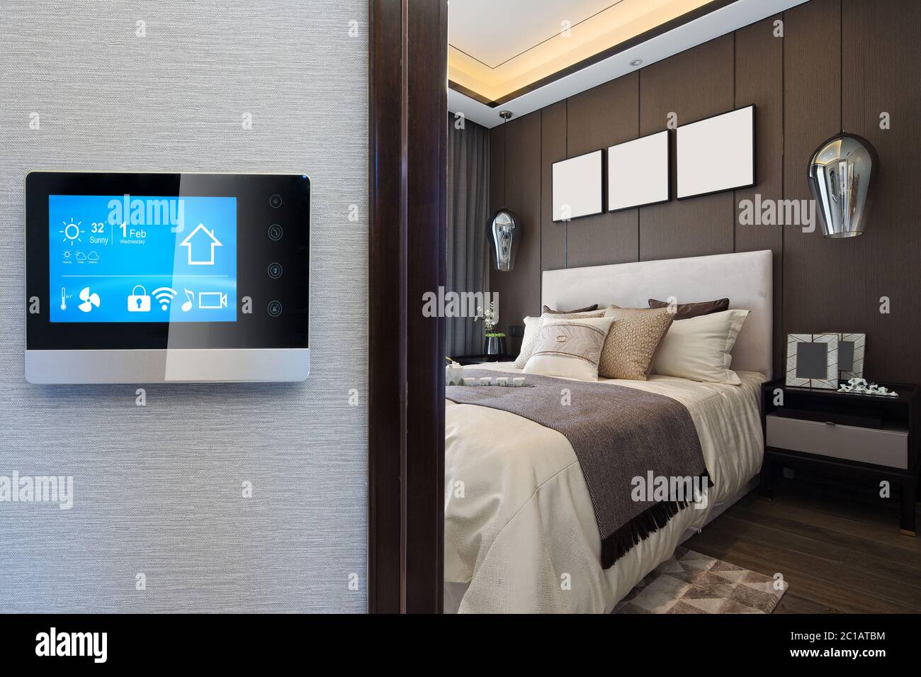 smart home system on intelligence screen with background Stock Photo ...
