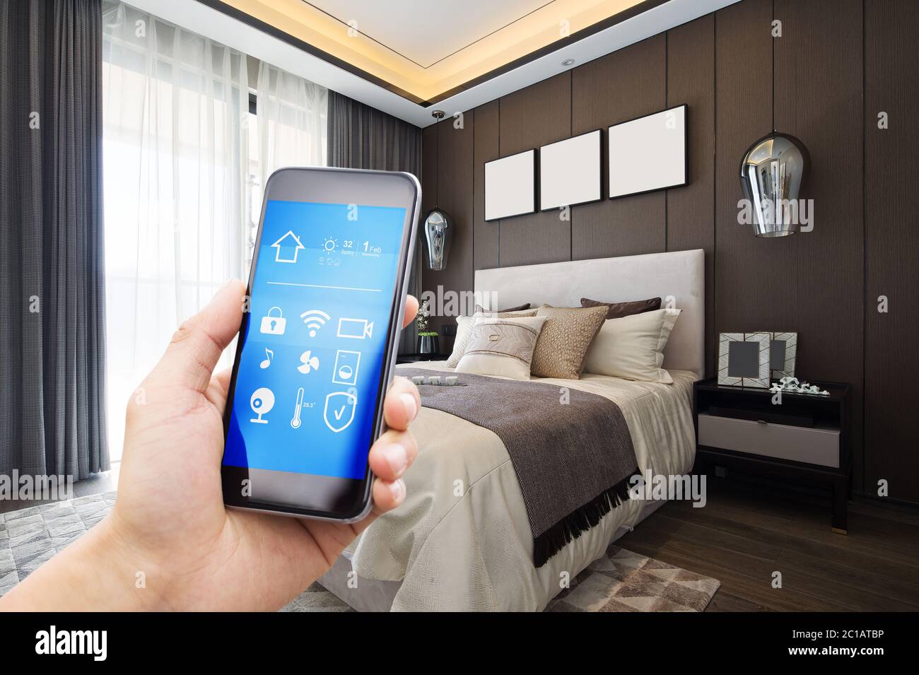 smart home system on mobile phone with background Stock Photo - Alamy