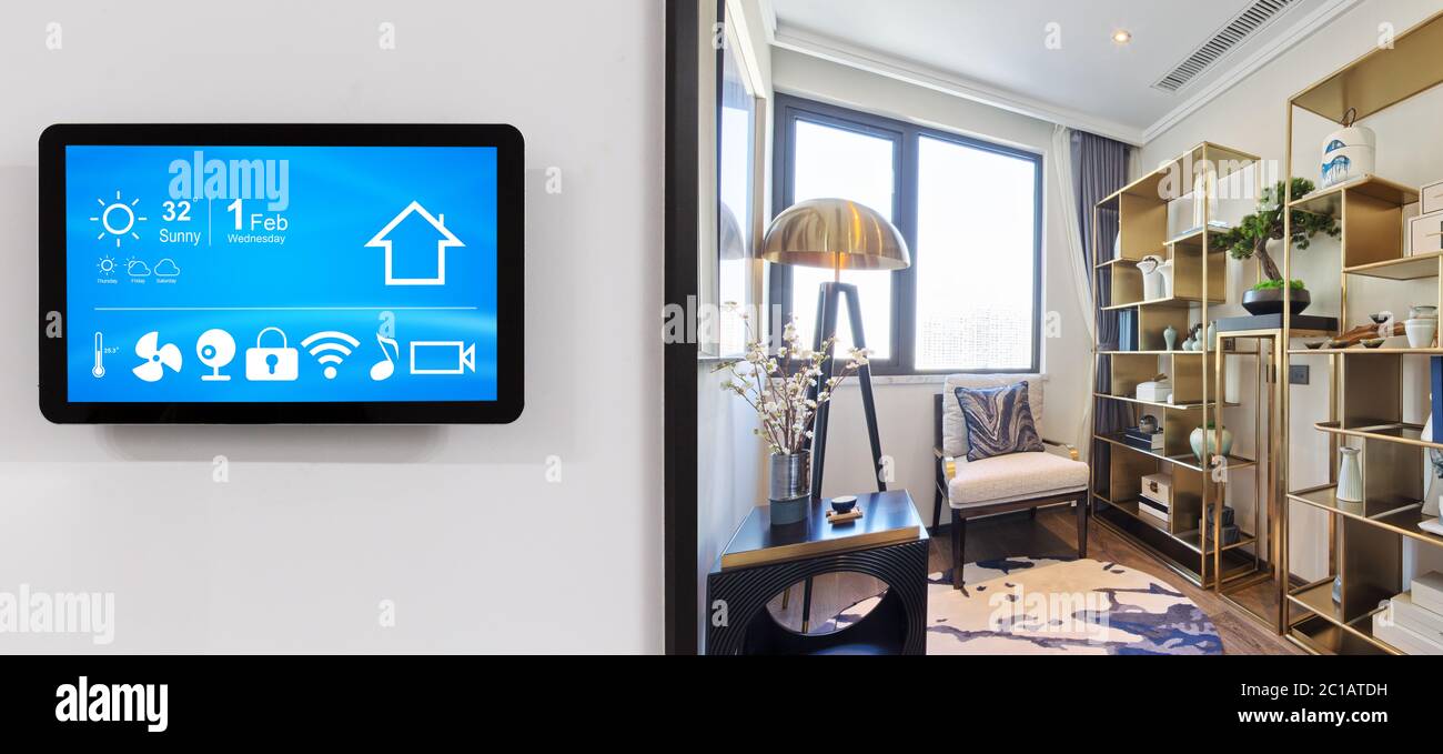 smart home system on intelligence screen with background Stock Photo ...