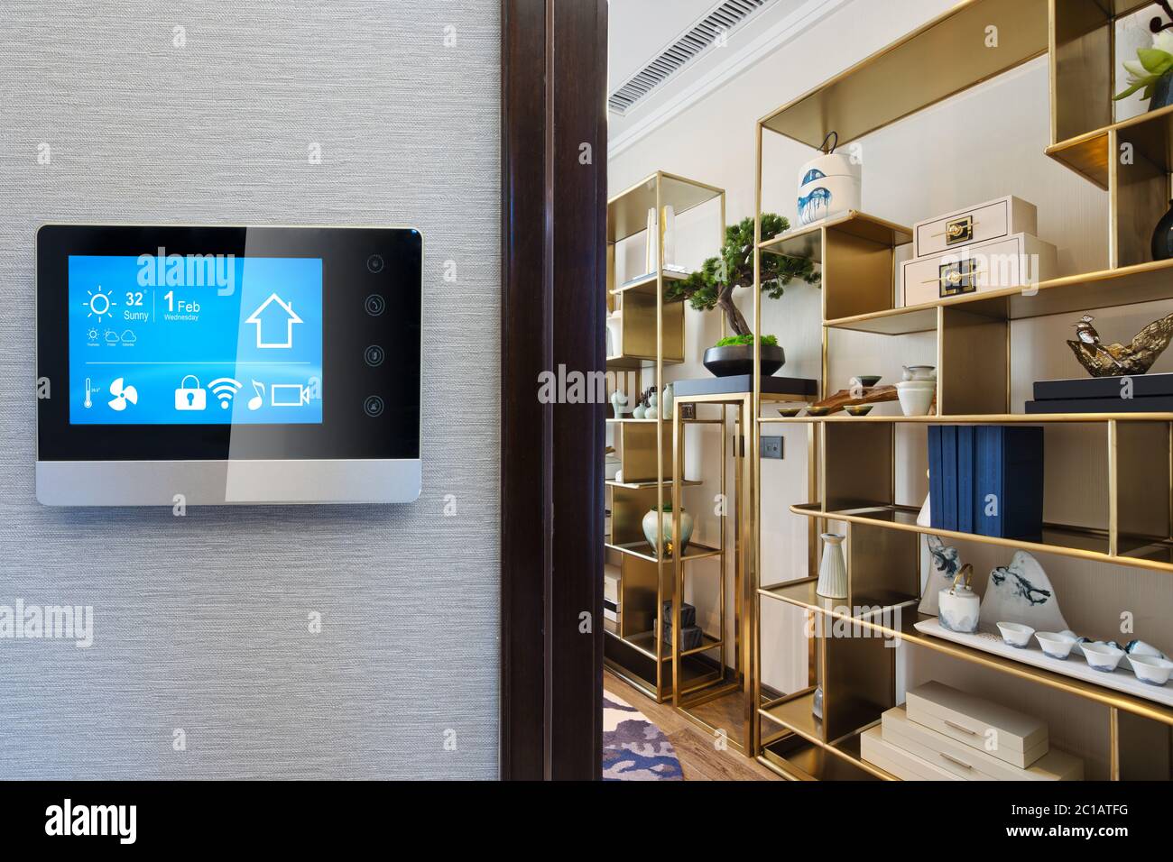 smart home system on intelligence screen with background Stock Photo ...