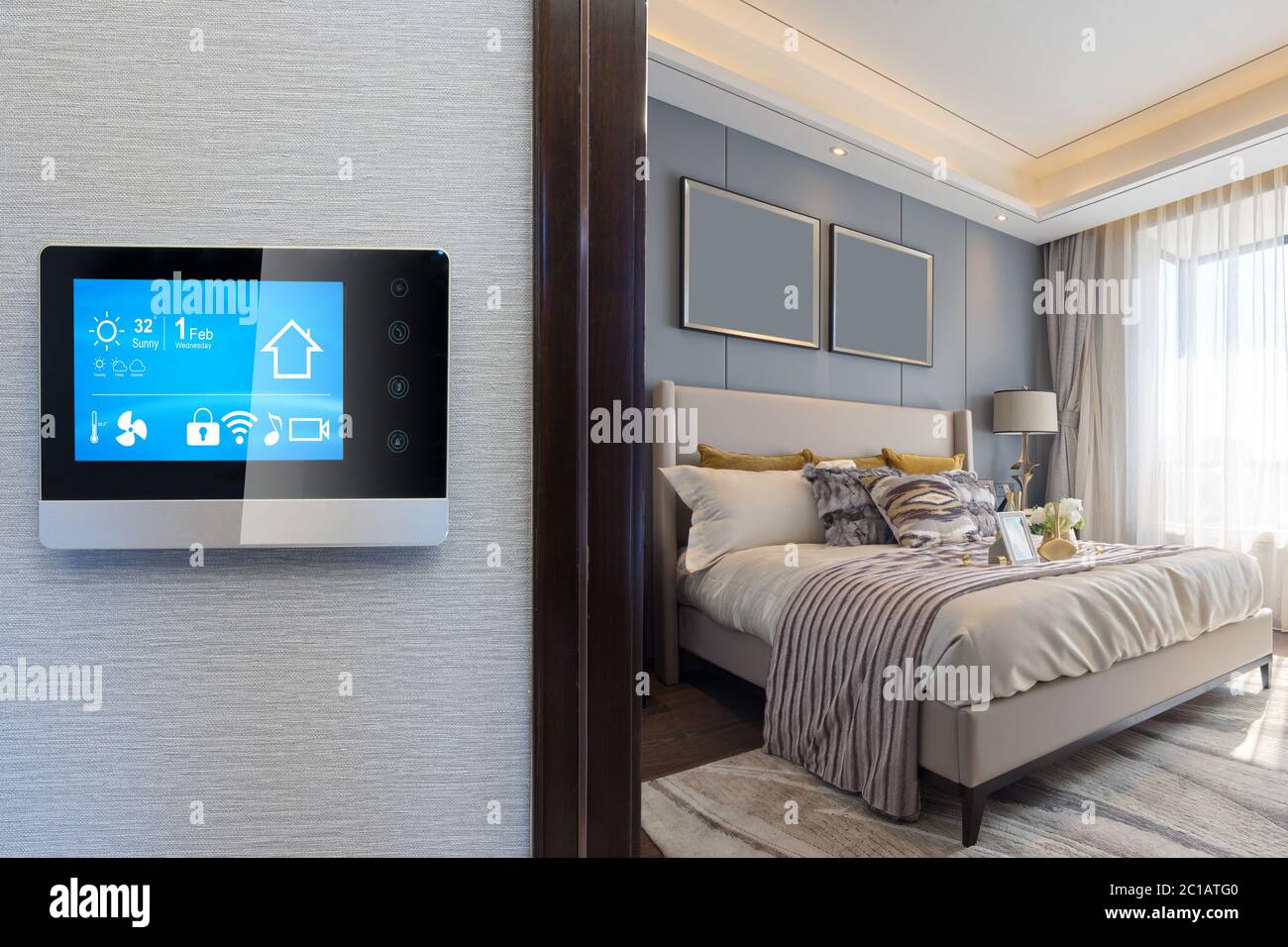 smart home system on intelligence screen with background Stock Photo ...