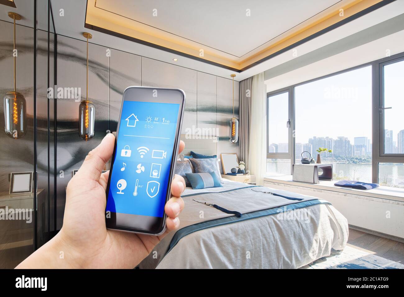 smart home system on mobile phone with background Stock Photo - Alamy
