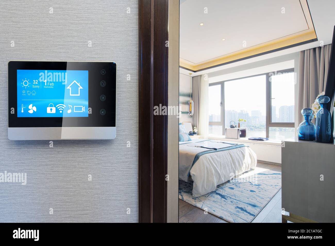 smart home system on intelligence screen with background Stock Photo ...