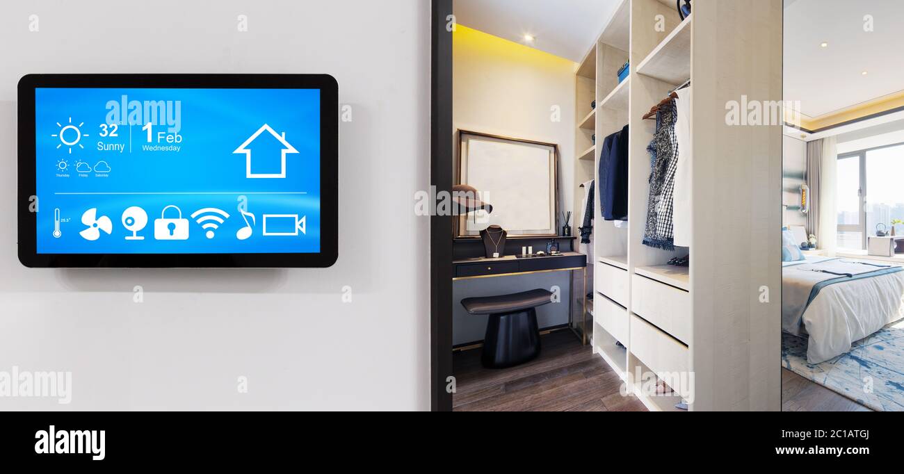 smart home system on intelligence screen with background Stock Photo ...