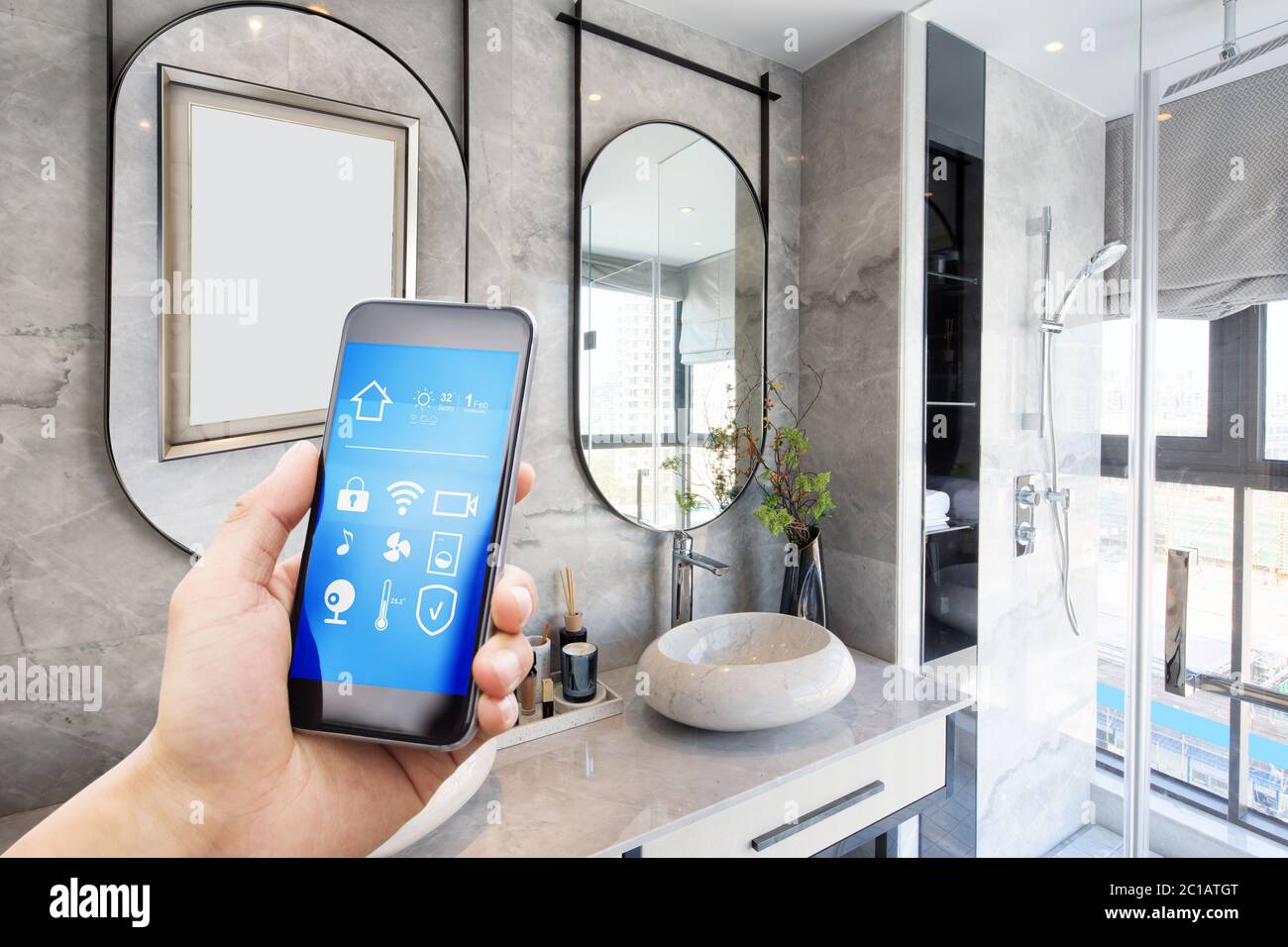smart home system on mobile phone with background Stock Photo - Alamy