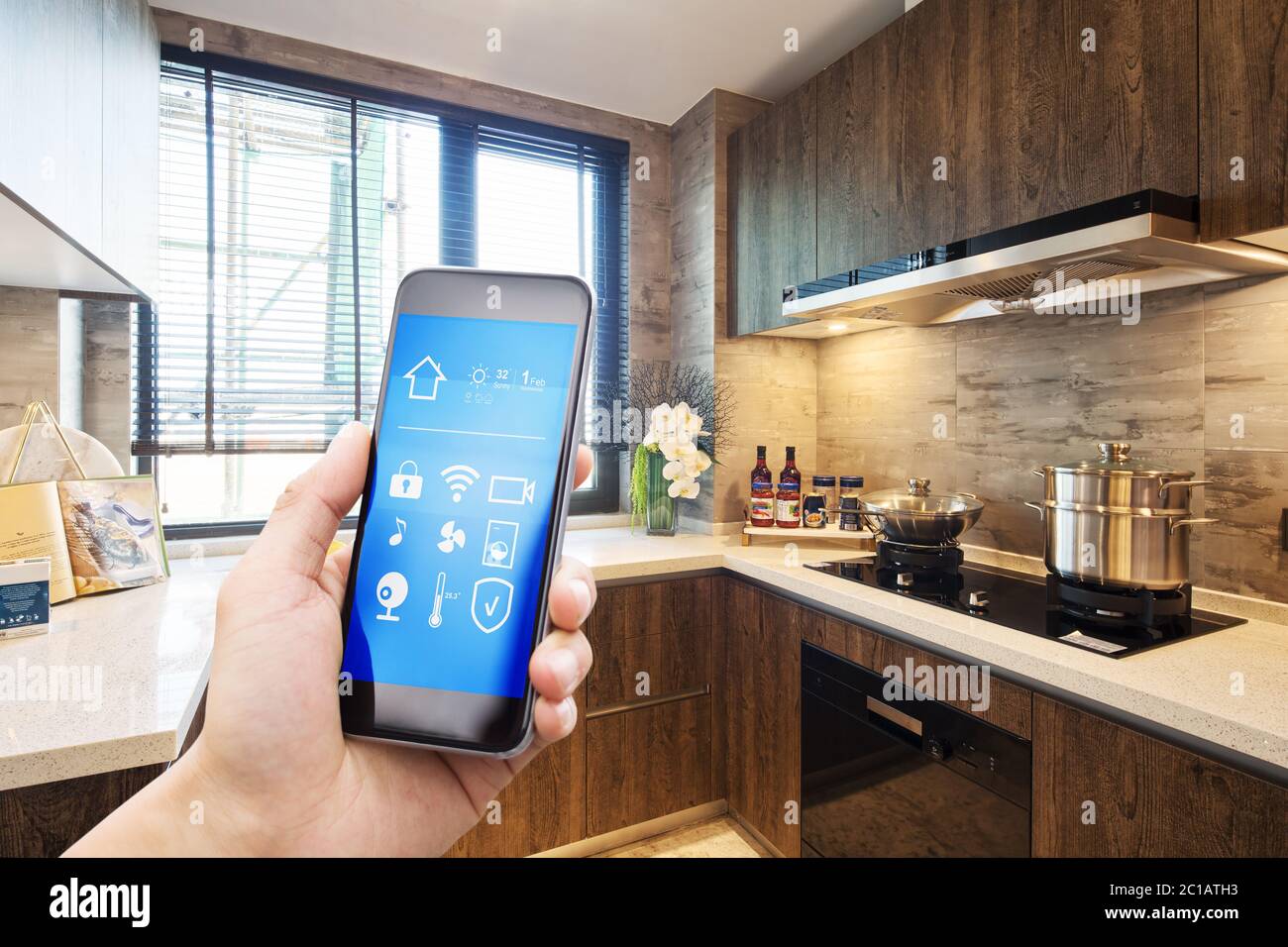 smart home system on mobile phone with background Stock Photo - Alamy