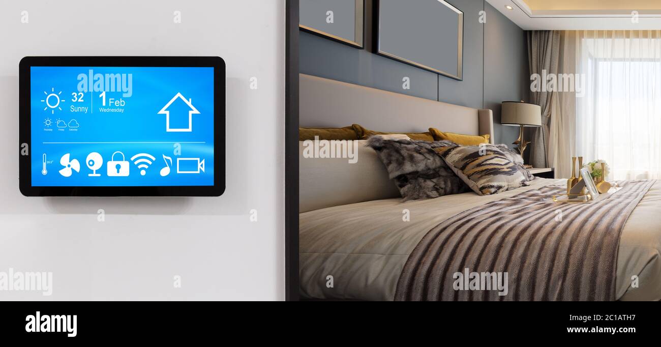 smart home system on intelligence screen with background Stock Photo ...