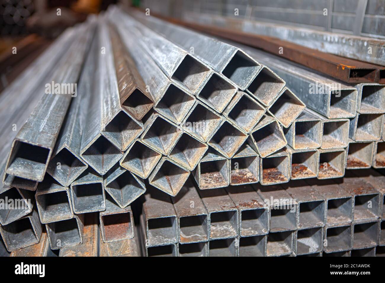 Metallurgical Products , Stack of Square Pipes Stock Photo - Alamy