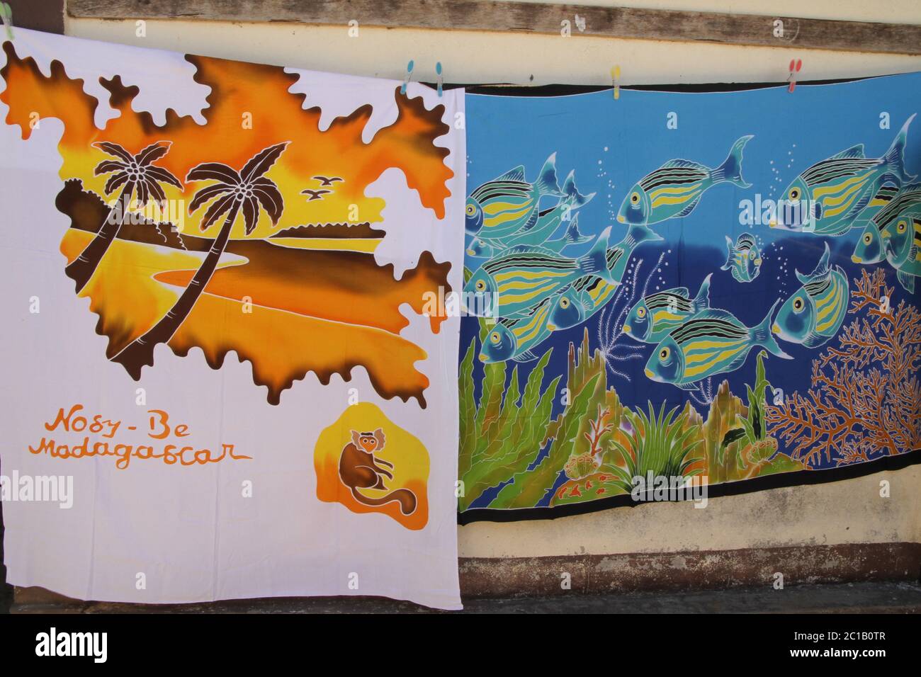 Textile souvenirs traditional sarongs, Ampangorinana Village, Nosy ...