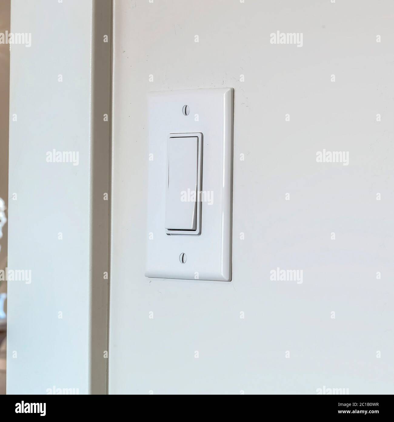 Square Wall mounted electrical rocker light switch with blurry dining ...