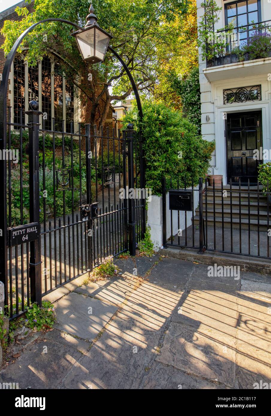 Wrought-iron gates at the entrance of Petyt Hall, 64 Cheyne Walk ...