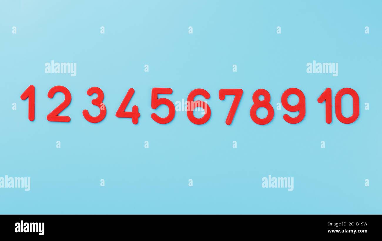Red numbers on a blue background in a row from one to ten Stock Photo ...