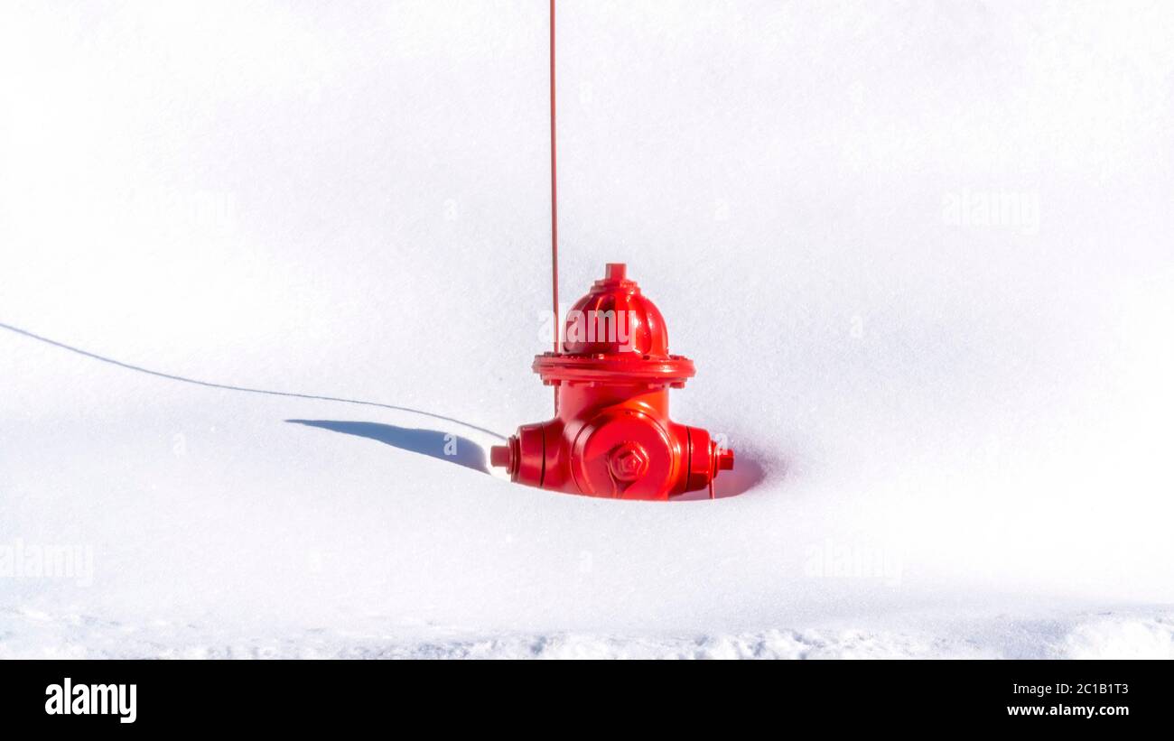 Panorama Red fire hydrant on a snow covered mountain in Park City Utah ...