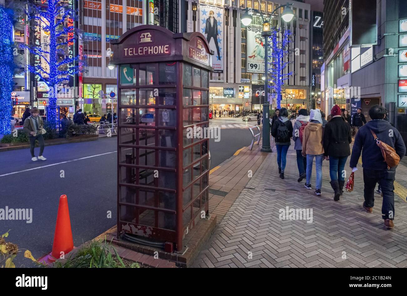 Old telephone booth on the sidewalk street of Shibuya, Tokyo, Japan at ...