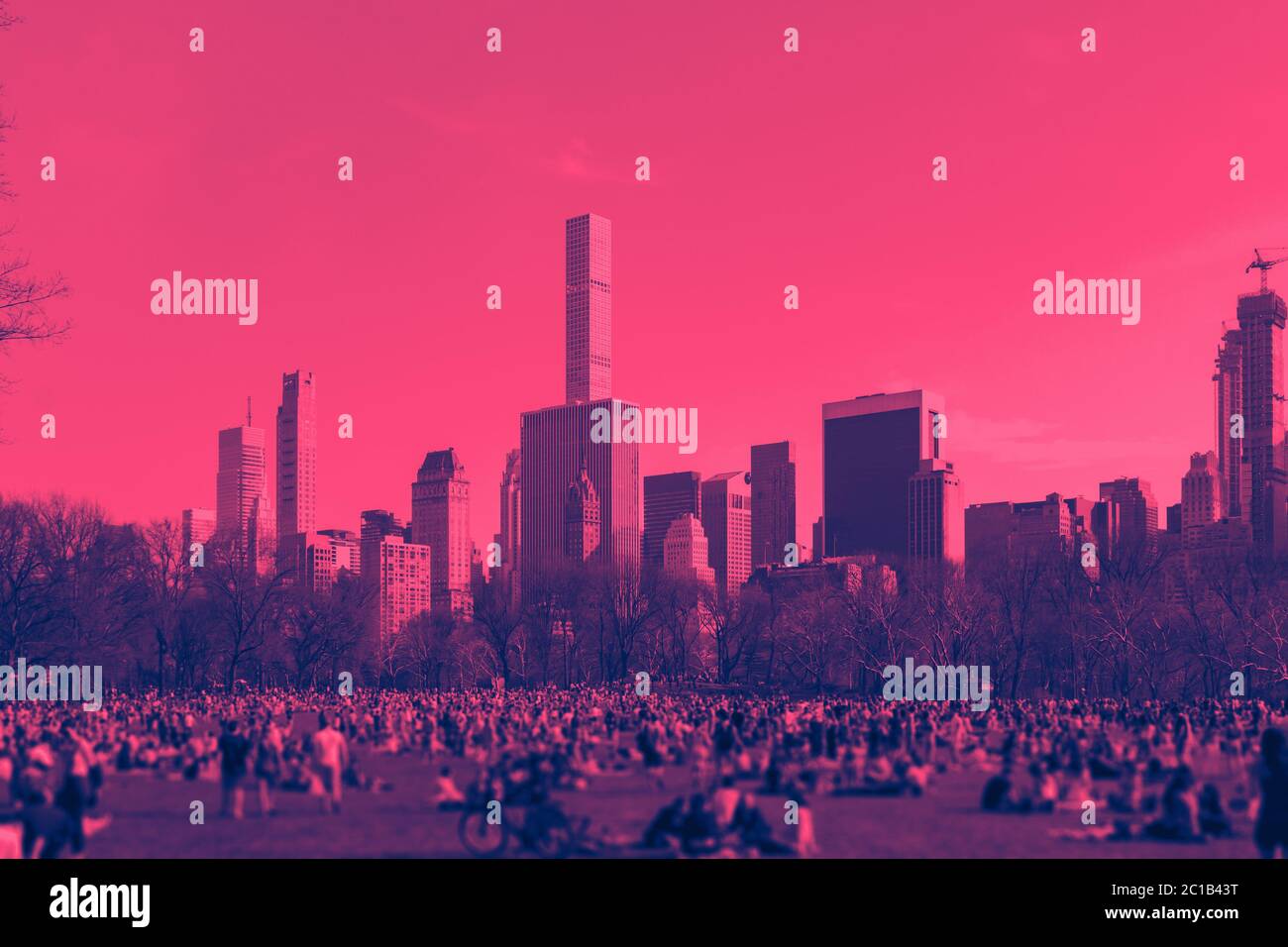 Big crowd of people gathering on the lawn in Central Park with the ...