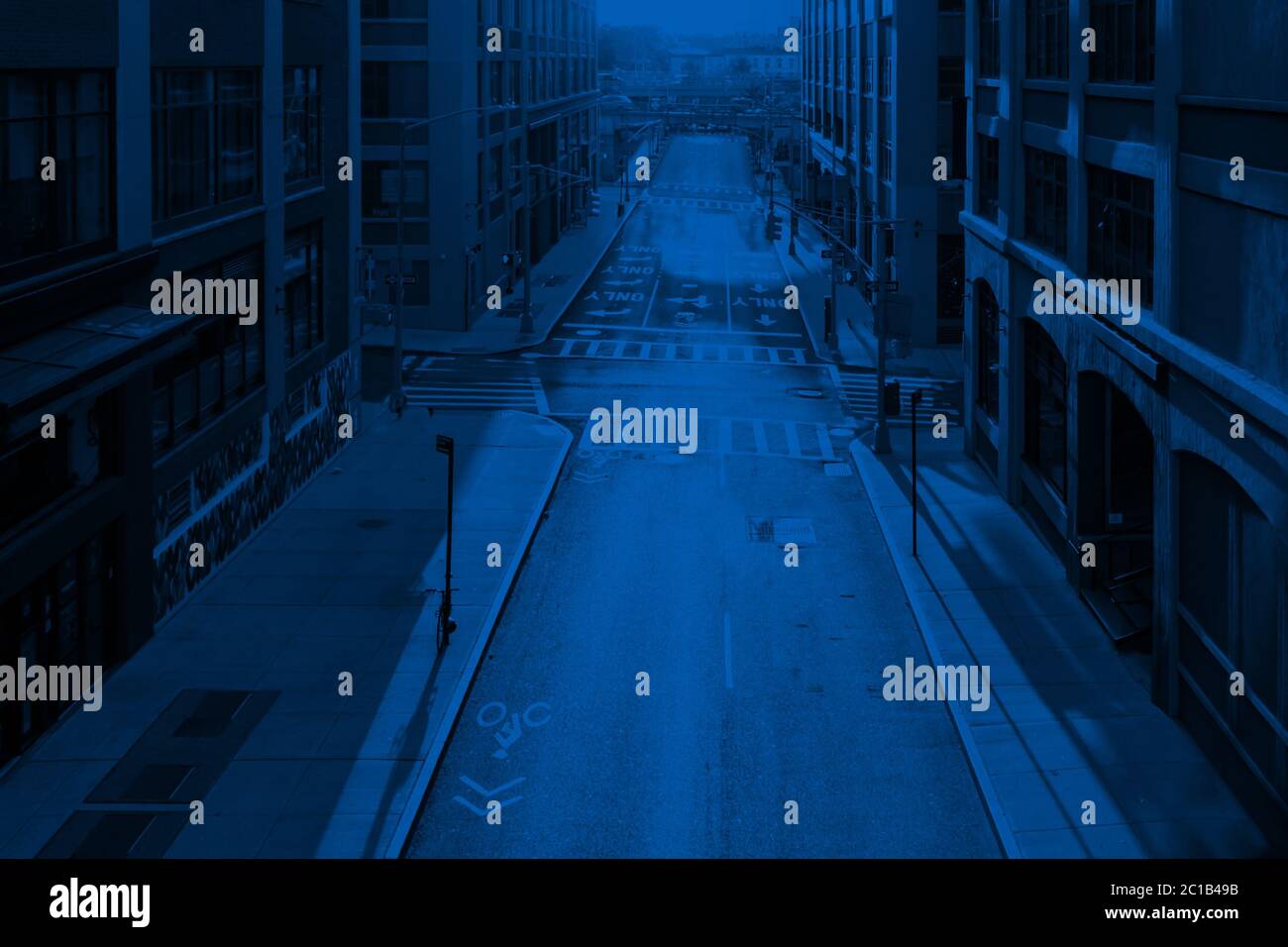 Empty streets and sidewalks of New York City at the intersection of ...