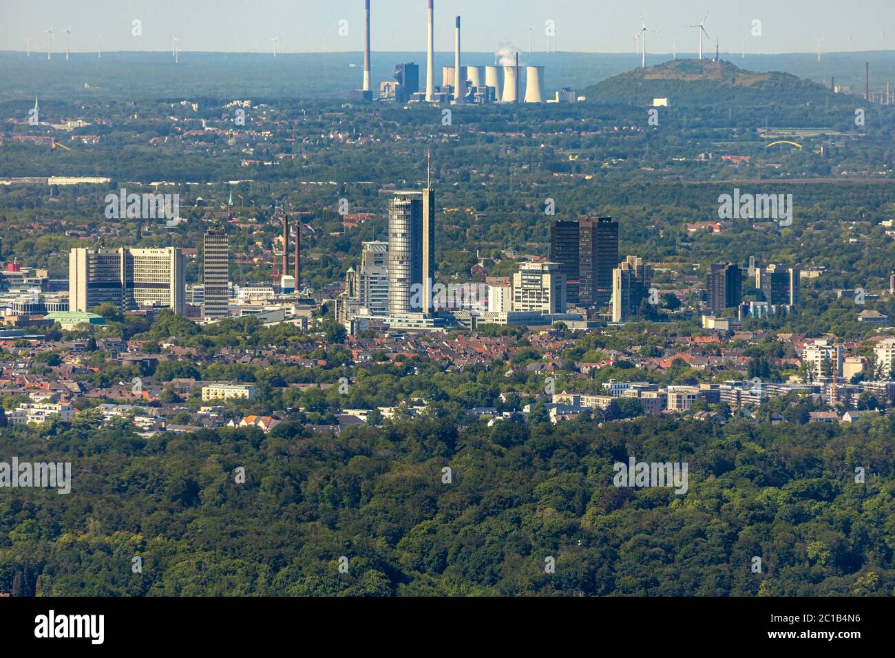 Aerial view, skyline Essen, view to the north over city centre with ...