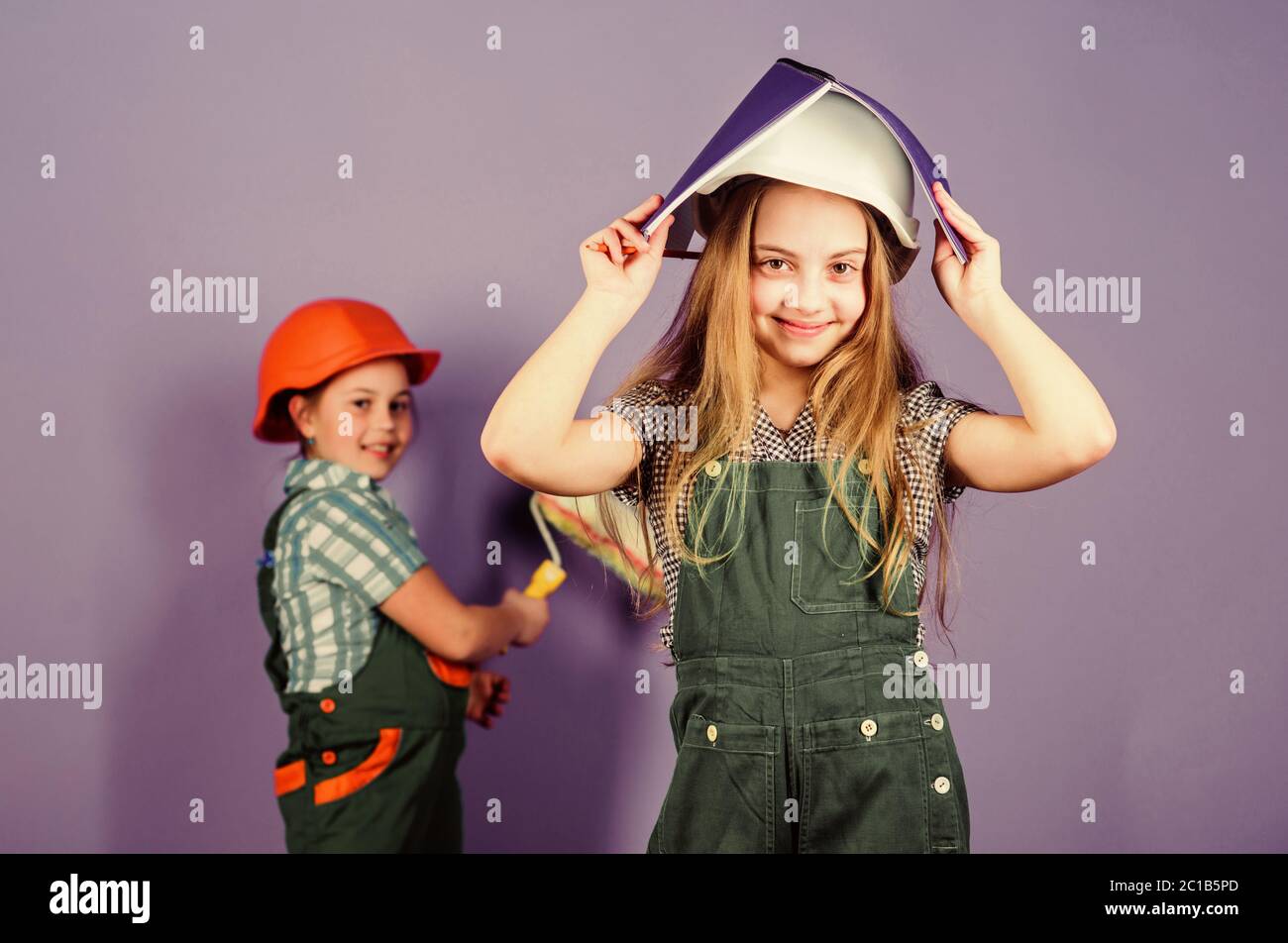Move in new apartment. Children sisters run renovation their room ...
