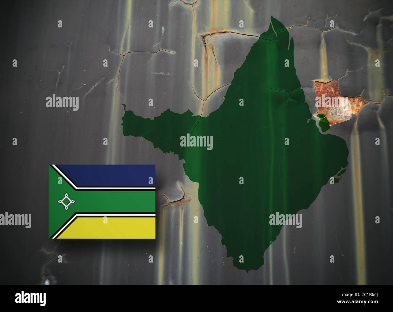 Map and flag of the province of Amapa, Brazil, on a dirty metal ...