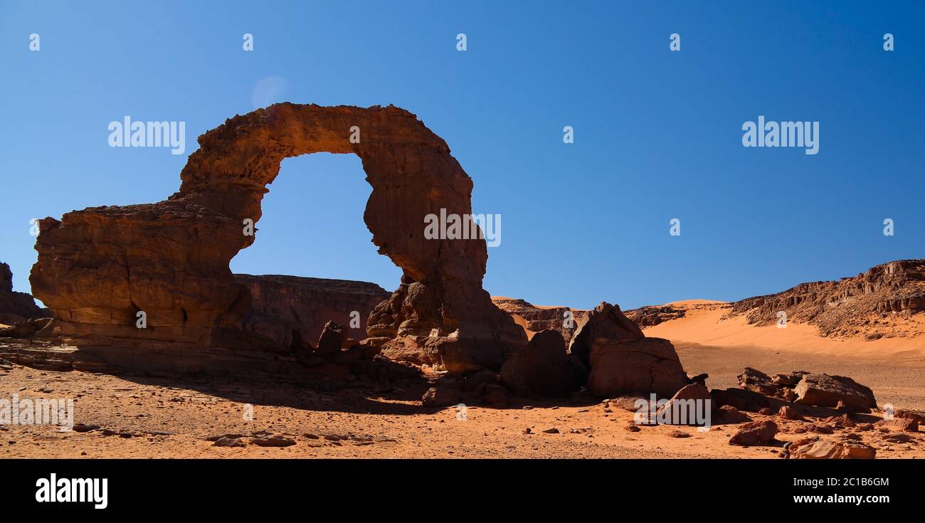 Arch Rock formation aka Arch of Africa or Arch of Algeria with moon at ...