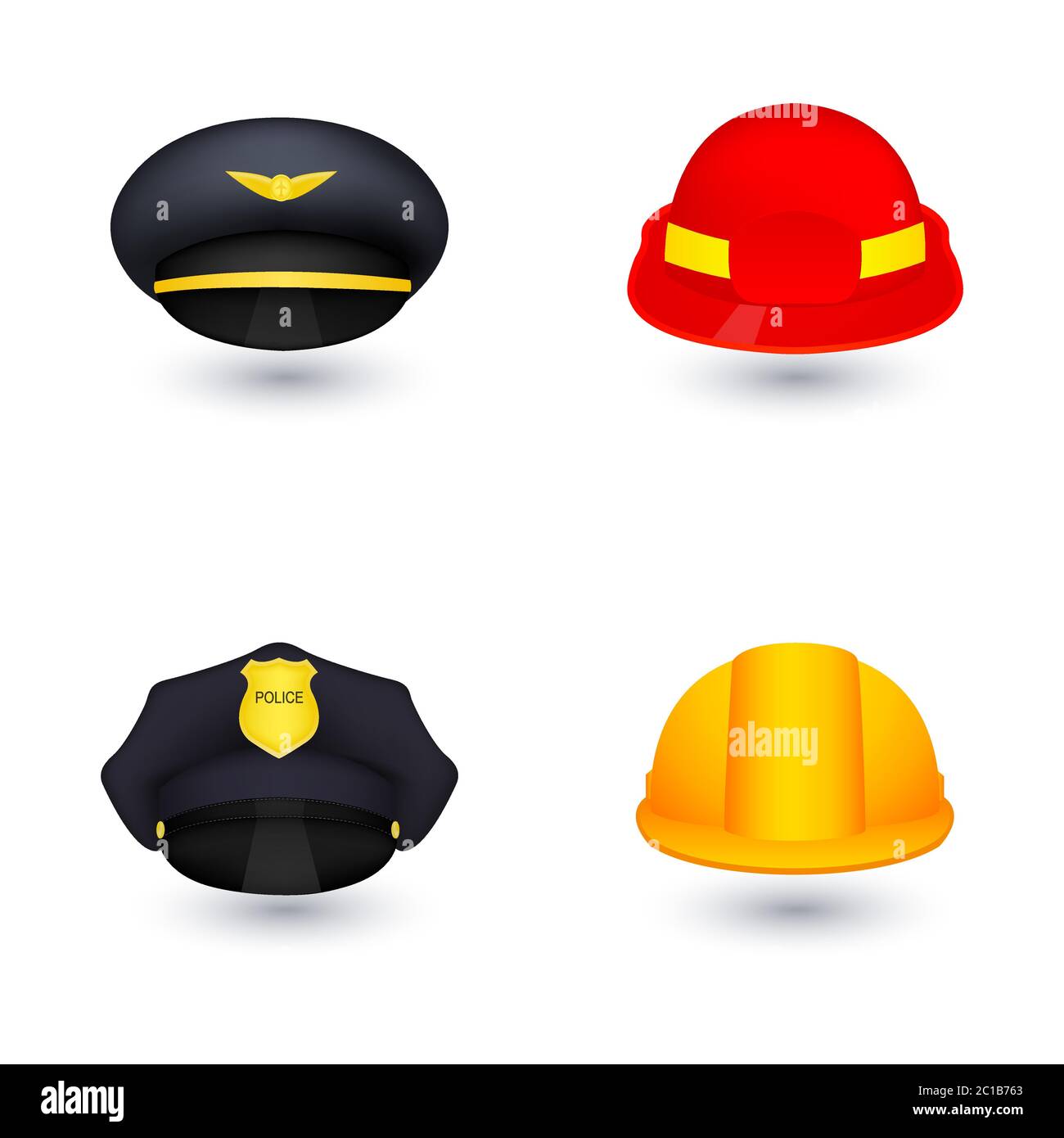 Illustration of set of hat from different professions on isolated ...