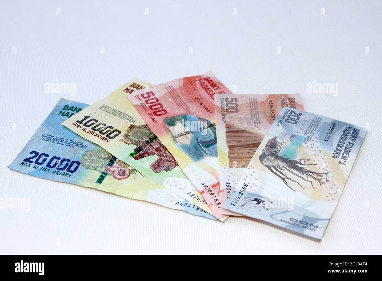 Madagascan currency notes, 1 of each, 200 Ariarys, 500 Ariarys, 5000 ...