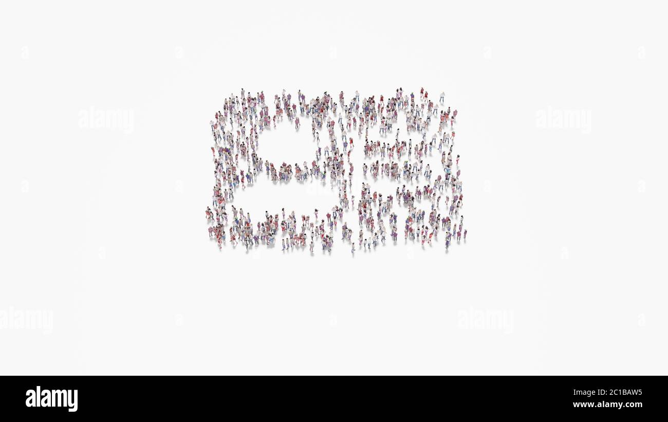 3d rendering of crowd of different people in shape of inverted symbol ...