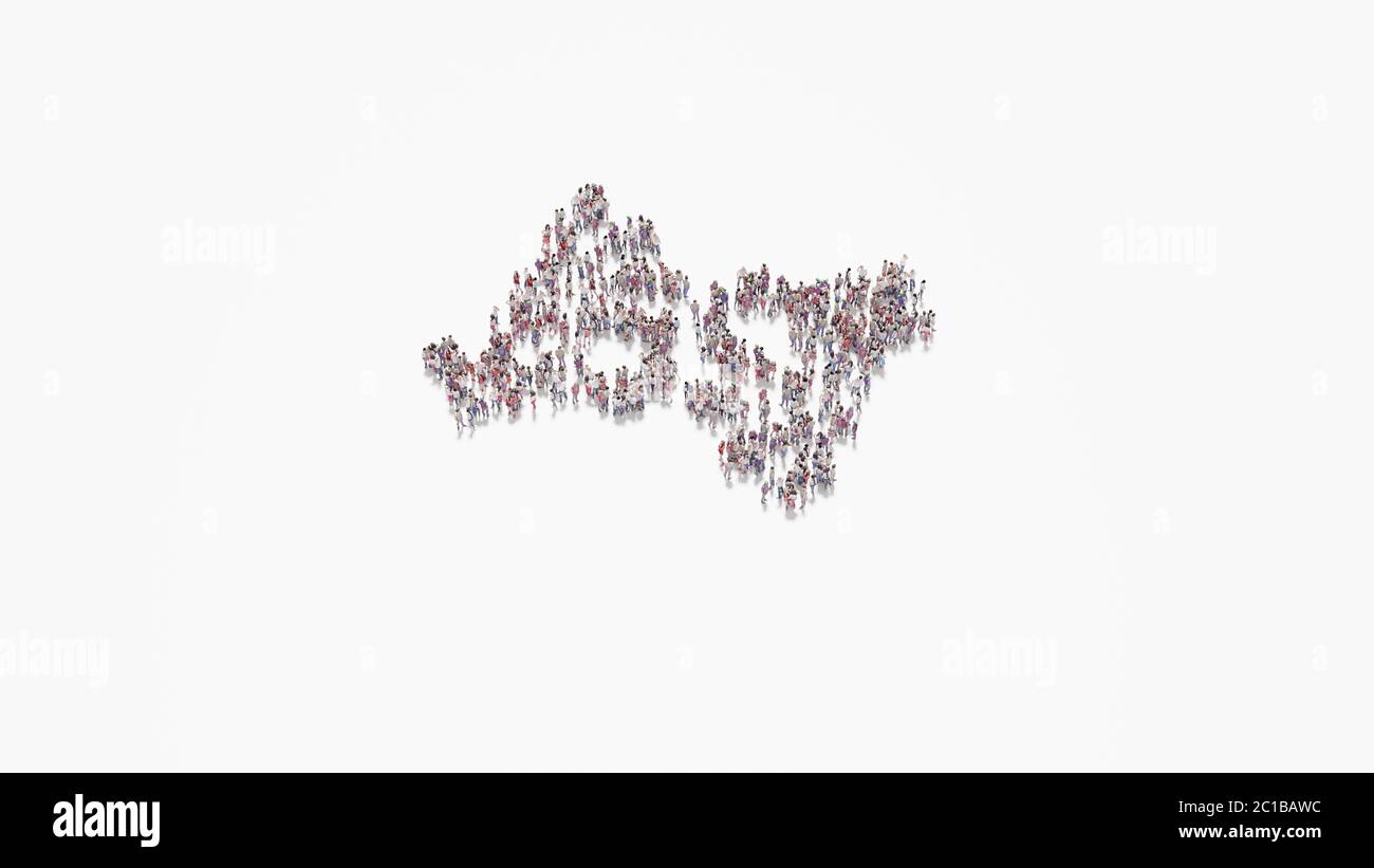 3d rendering of crowd of different people in shape of symbol of ...