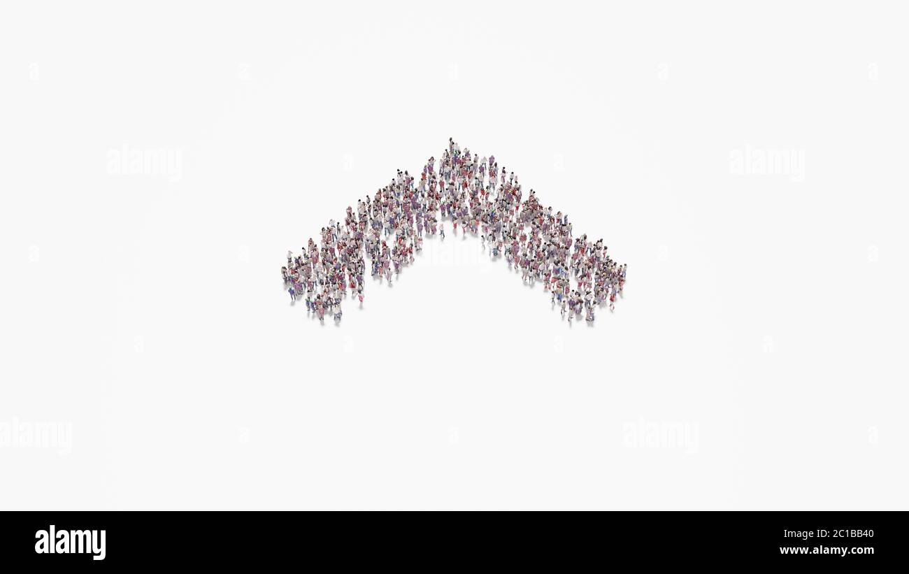 3d rendering of crowd of different people in shape of symbol of angle ...