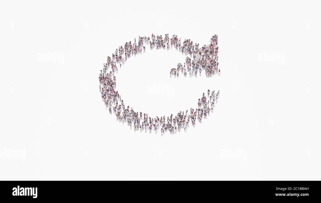 3d Rendering Of Crowd Of Different People In Shape Of Clockwise Symbol Of Refresh Arrow On White