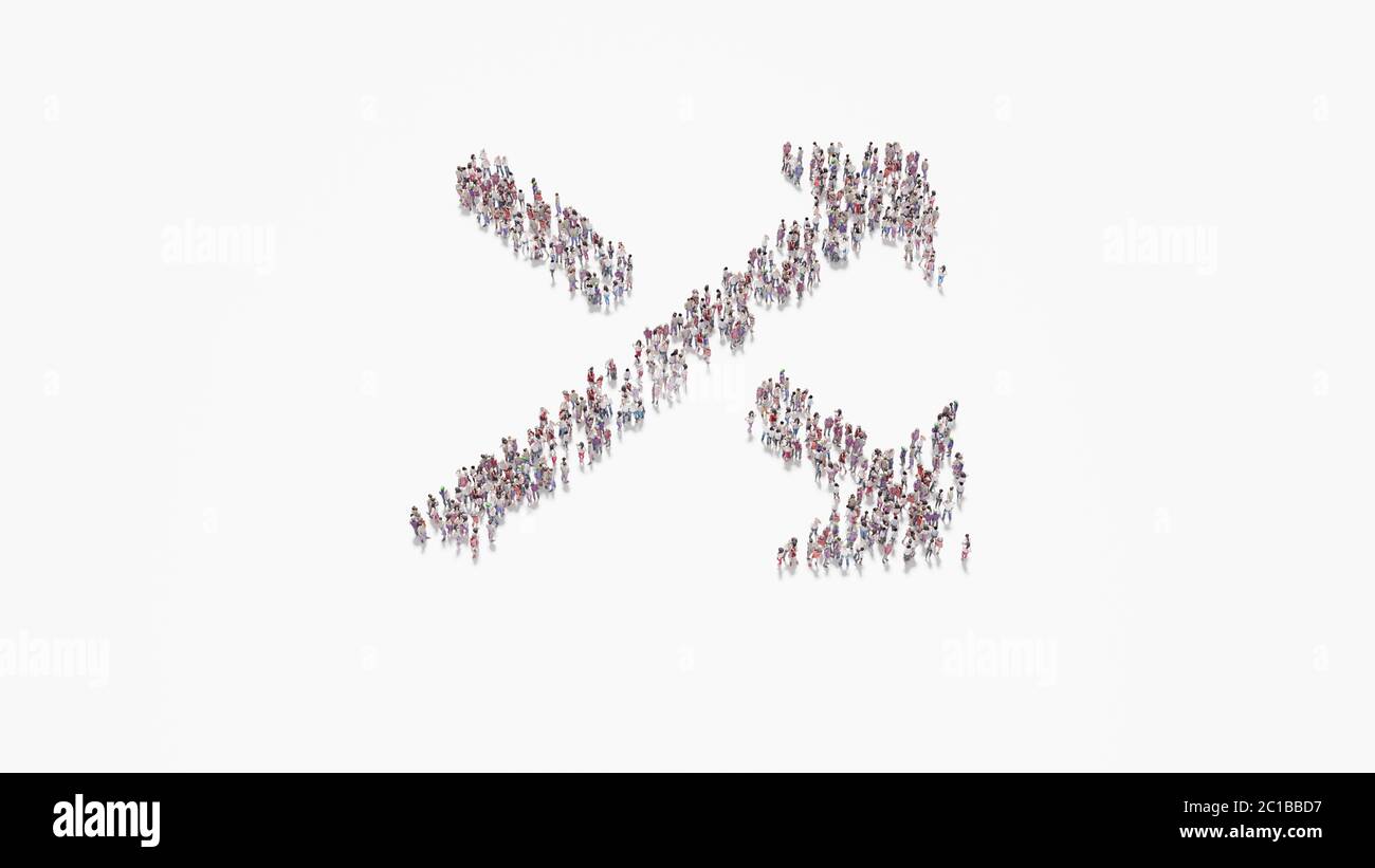 3d rendering of crowd of different people in shape of symbol of double ...