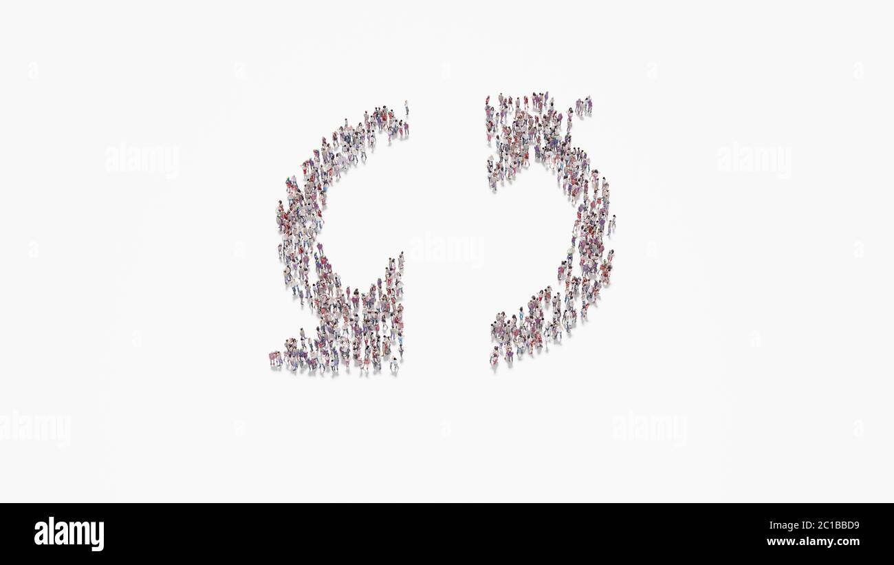 3d Rendering Of Crowd Of Different People In Shape Of Clockwise Symbol Of Double Refresh Arrow