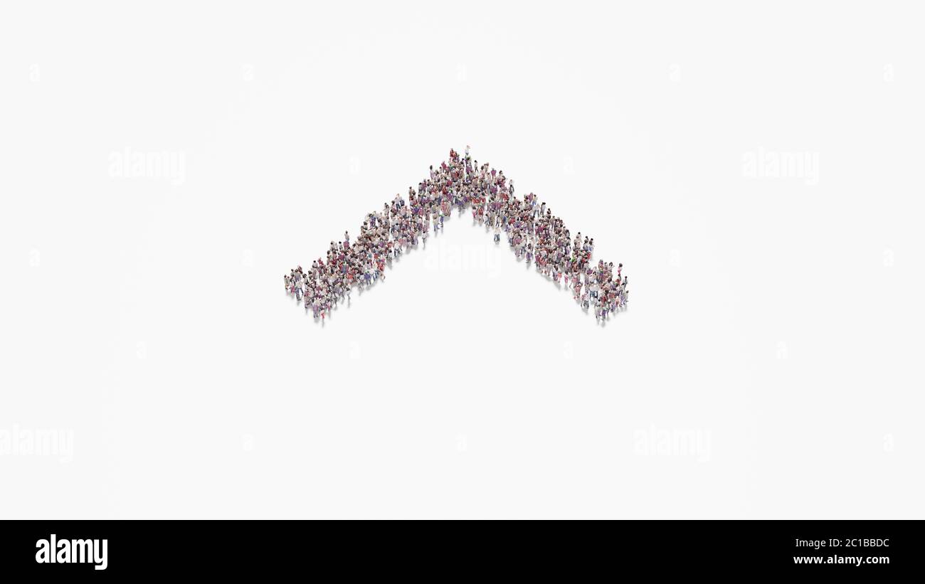 3d rendering of crowd of different people in shape of symbol of simple ...